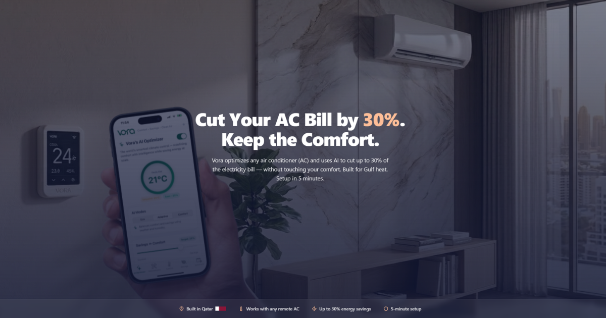Vora — AI AC Optimizer for Qatar & GCC | Save Up to 40% on Electricity ...